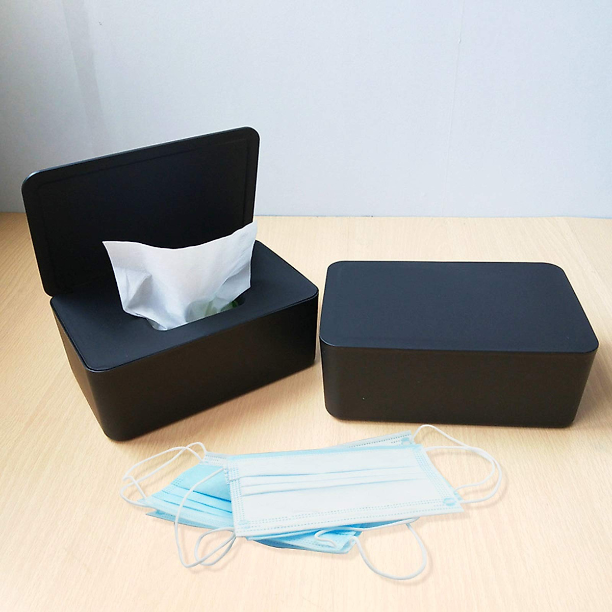 Wipes Dispenser, Baby Wipe Holder with Lids, Keeps Wipes Fresh, Refillable Wipes Container with Sealing Design, Bathroom Wipes Pouch Case (Black)