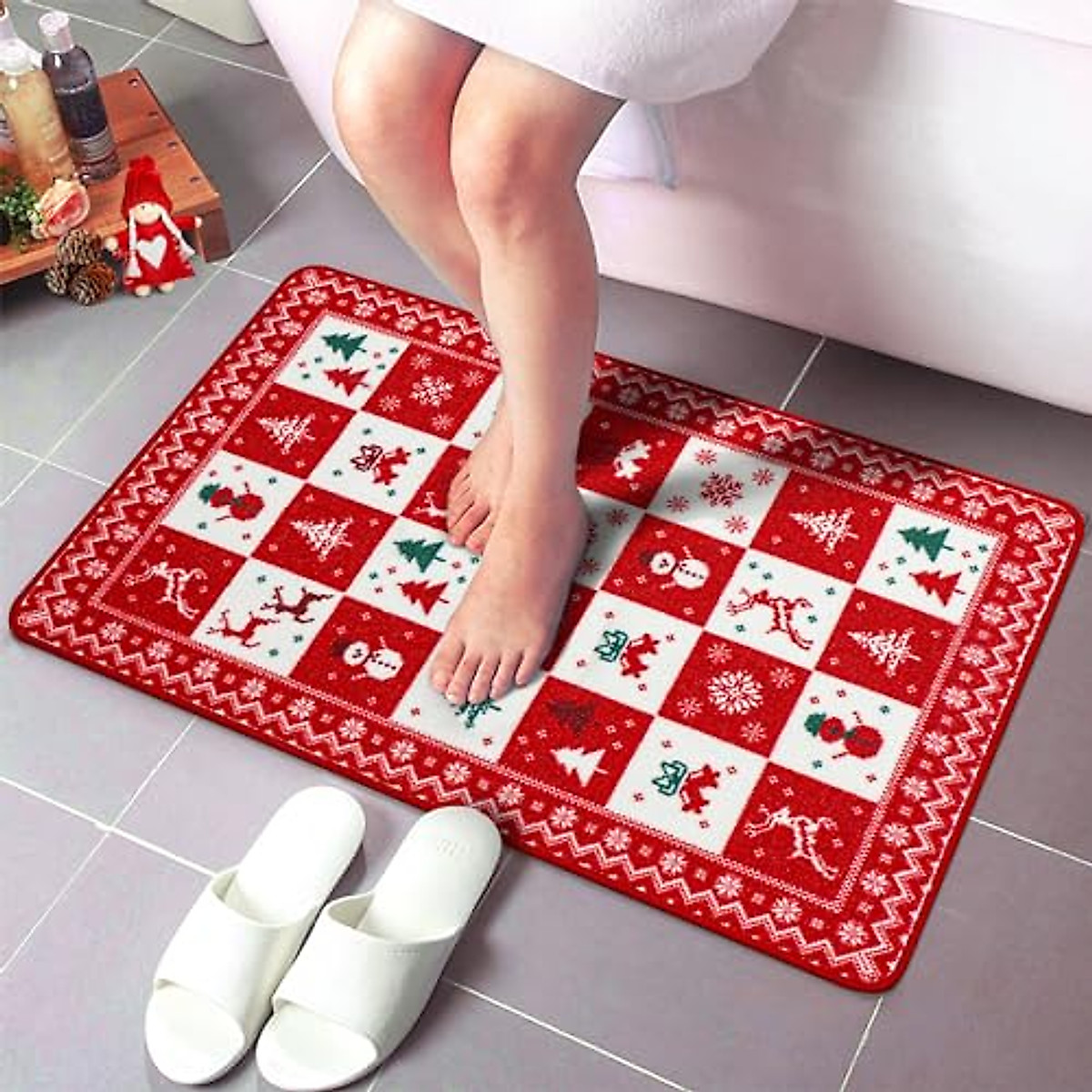 BEIMO Red Area Rug 2x3 Christmas Rug Entryway Kitchen Rug Snowflake Doormat Holiday Decor Print Plaid Floor Cover Bathroom Mat Non Slip Low Pile White Living Room Bedroom Carpet with Gripper