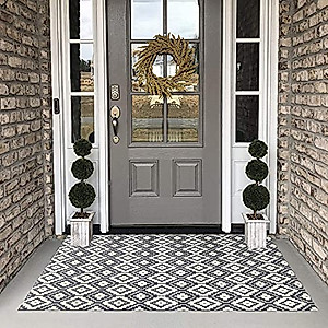 Uphome Indoor Outdoor Rug 3' x 5' Gray Farmhouse Patio Rug Hand Woven Moroccan Cotton Area Rug Modern Boho Geometric Machine Washable Carpet for Entryway Bedroom Living Room