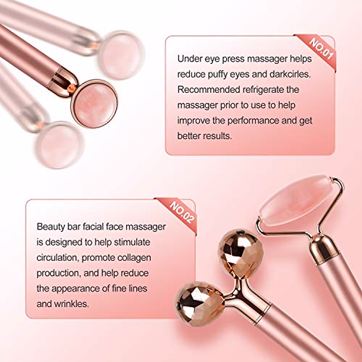 4-IN-1 Face Massager and Gua Sha Set for Women, Rose Quartz Face Roller Skin Care Tools Electric Eye Massager Tool for Face Skin Roller