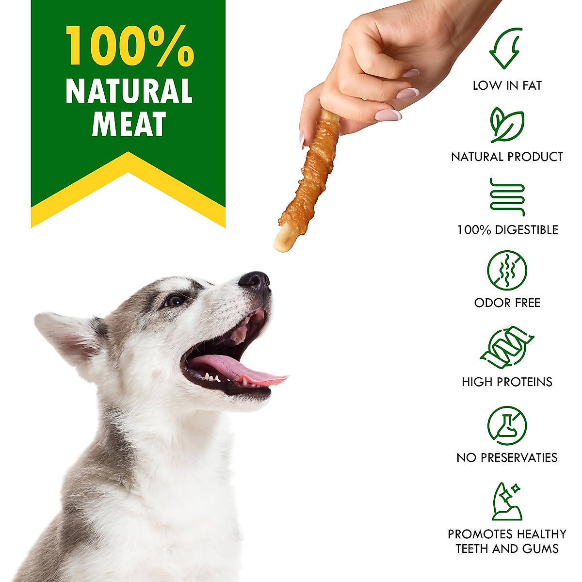 Biscuits Sticks Dog Treats Chicken Wrapped Human Grade Meat - Natural Dried Snacks Rawhide - Free & Grain Free Long Lasting Chews for Large & Small Dogs - Best for Training & Healthy Teeth
