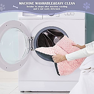 DOGKE Large Washable Dog Bed Deluxe Fluffy Plush Dog Crate Pad，Dog Beds Made for Large, Medium, Small Dogs and Cats, Anti-Slip Dog Crate Bed for Sleeping and Anti Anxiety, 32"x22",Pink