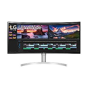 LG 38WN95C-W Monitor 38" 21:9 Curved UltraWide QHD+ (3840 x 1600) Nanio IPS Display, Thunderbolt 3, 1ms Response Time, 144Hz Refresh Rate, NVIDIA G-SYNC, AMD FreeSync -White/Silver