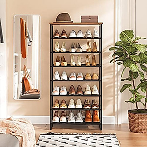 HOOBRO 8 Tier Shoe Rack, Large Capacity Shoe Shelf for 21-28 Pairs of Shoes, Shoe Storage Organizer with Detachable Metal Mesh, Strong and Stable, Easy Assembly, Industrial, Rustic Brown BF68XJ01