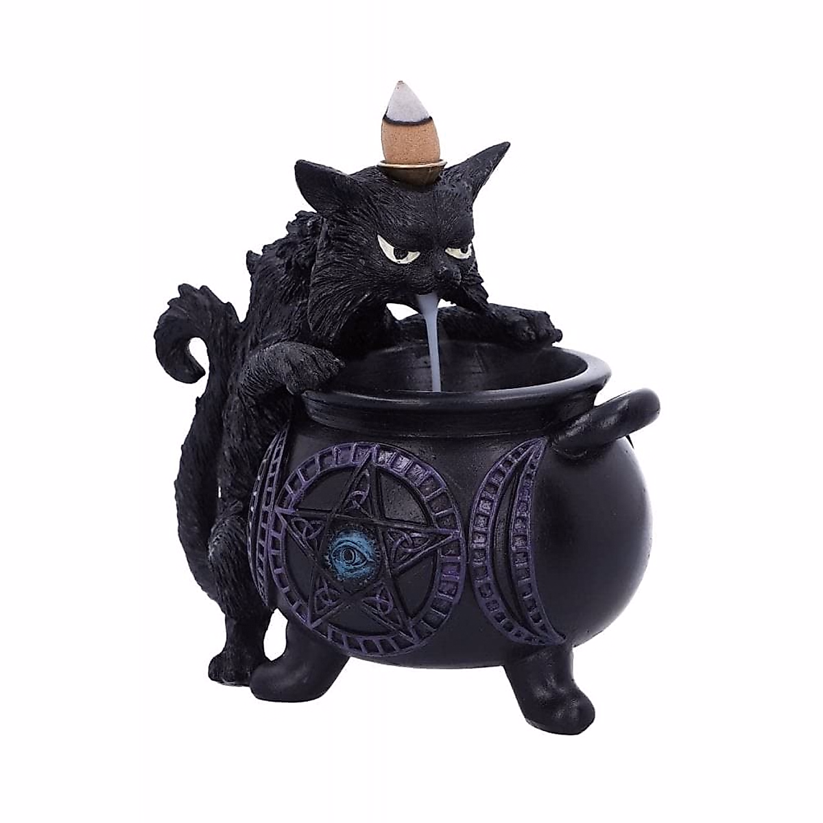 Nemesis Now Spite's Cauldron Backflow Incense Burner Black Cat Familiar 16.3cm