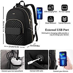 Breold Womens Laptop Backpack,Stylish Work Business Backpack for Travel,Large Capacity Computer Backpack for 15.6 Inch,Back Pack School College Bookbag with USB Charging Port,Casual Daypack,Black…