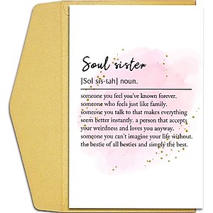 Qiliji Soul Sister Definition Birthday Card, Bestie Birthday Card Gift, Funny Birthday Card for Best Friend, Friendship Birthday Card