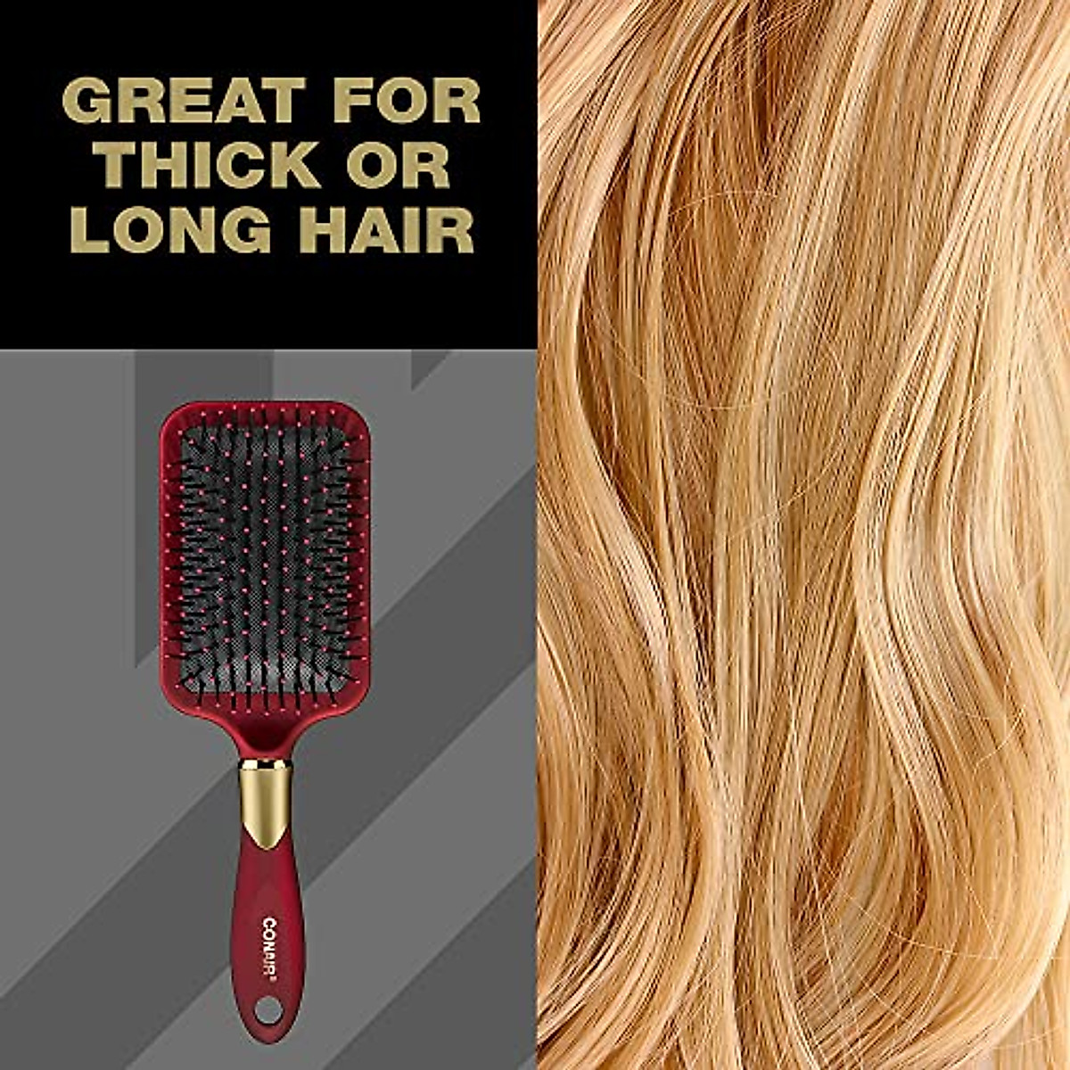 Conair Velvet Touch Hairbrush for Thick Hair, Detangler Brush with Nylon Bristles, Color May Vary, 1 Count