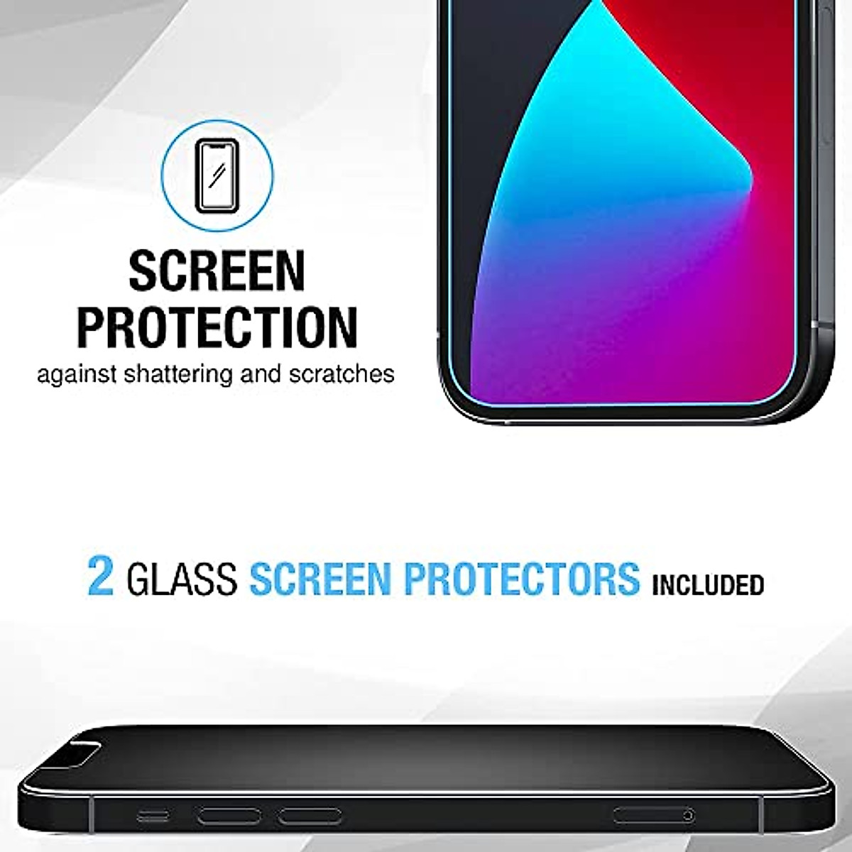 FlexGear Case for iPhone 13 and 2X Glass Screen Protectors [Full Protection] - Crystal Clear