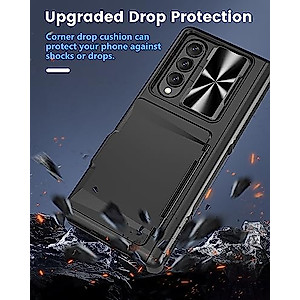 Viaotaily for Samsung Galaxy Z Fold 3 Case with Card Holder & Kickstand & Slide Camera Protection, Built-in Screen Protector & Hinge Protection, Durable Shockproof Wallet Phone Case for Z Fold 3,Black