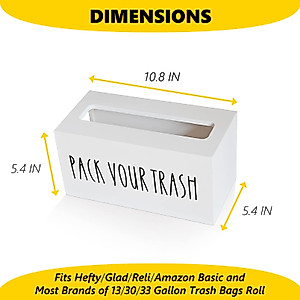 Trash Bag Holder, Farmhouse Garbage Bag Dispenser, Wall Mount Trash Bag Roll Organizer, Wood Grocery Bag Storage Box, Garbage Bag Caddy for Cabinet Kitchen Countertop