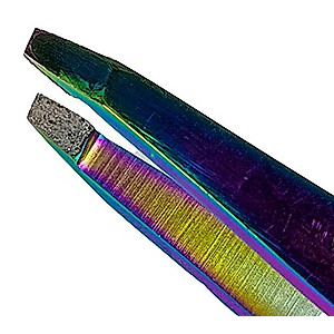 Professional Diamond Tip Eyebrow Tweezers (Rainbow Titanium Finish Slant Tip Tweezer BT2227DR 4.0)