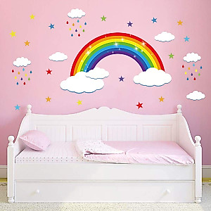 decalmile Rainbow Star Wall Stickers Cloud Wall Decoration Nursery Child Baby Room