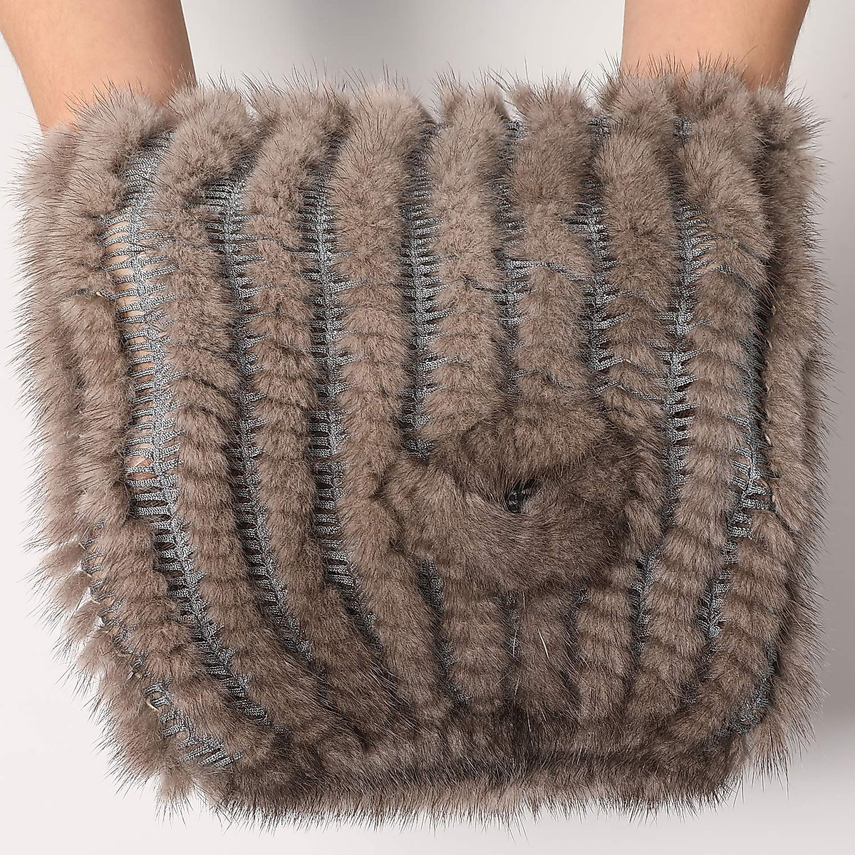 Valpeak 8'' Womens Winter Mittens Knitted Mink Fur Fingerless Gloves (Black)