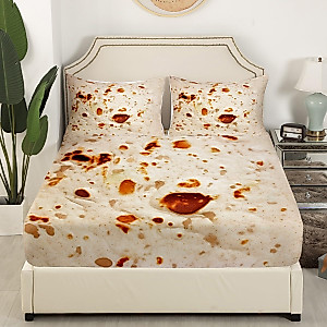 Burritos Tortilla Bedding Set for Adult and Kids Ultra Soft Giant Funny Realistic Food Bed Sheet Set Set Breathable Novelty Soft Flannel Taco Fitted Sheet Twin Size 2Pcs