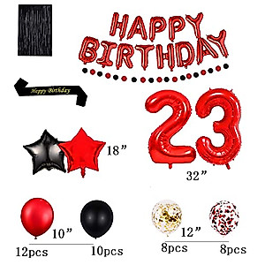 Red 23RD Birthday Party Decorations Supplies Red theme 16inch Red Foil Happy Birthday Balloons Banner Happy Birthday sash Foil Black Curtains Foil Balloons Number Red 23 Risehy
