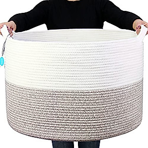 Casaphoria XXXLarge Cotton Rope Basket 21.7" x 21.7" x 13.8" Woven Laundry Blanket Basket Basket with Handle Storage Comforter Cushions Thread Laundry Hamper