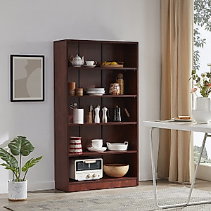 Farini Cherry Bookshelf 5 Shelf Office Bookcase 60 Inches Tall Modern Wood Bookshelf for Living Room Office