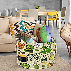 Happy St.patrick 's Day Letters Large Round Baskets for Storage Laundry Baskets with Handles Blanket Storage Basket for Bathroom Shelves Bins for Organizing Nursery Hamper Girl Boy