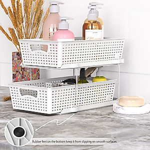 Simple Houseware 2 Tier Bathroom Organizer Tray Pull-Out Sliding Drawer/Under-Sink Storage, White