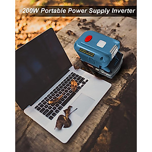 200W Power Inverter Generator Fit for Makita 18V Lithium Battery, DC 18V to AC 110V-120V Portable Power Station with Dual USB Outlet and AC Outlet and 200LM LED Light Battery Inverter