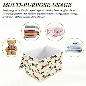 Kigai Cute Dogs Storage Basket with Lid,Collapsible Storage Box Fabric Storage Bin for Closet,Office,Bedroom,Nursery