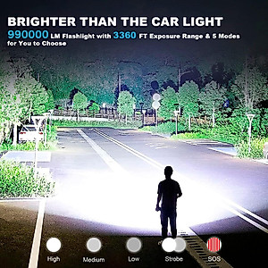 ALSTU Rechargeable Flashlights High Lumens, 990,000 Lumen Bright Flashlight with 5 Modes, Led Flash Light with Power Display & IPX7 Waterproof for Camping, Hiking, Outdoor (2 Packs)