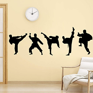 Amaonm Creative Vinyl Sport Taekwondo Wall Decor Taekwondo Player Silhouette Wall Decals Removable DIY Baby Nursery Bedroom Living Room Home Wall Stickers Murals Wall Art 17"x51"