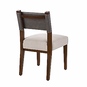 Ball & Cast Upholstered Dining Chairs Set of 2 Armless Chair with Leather Back Wooden Chairs, Linen