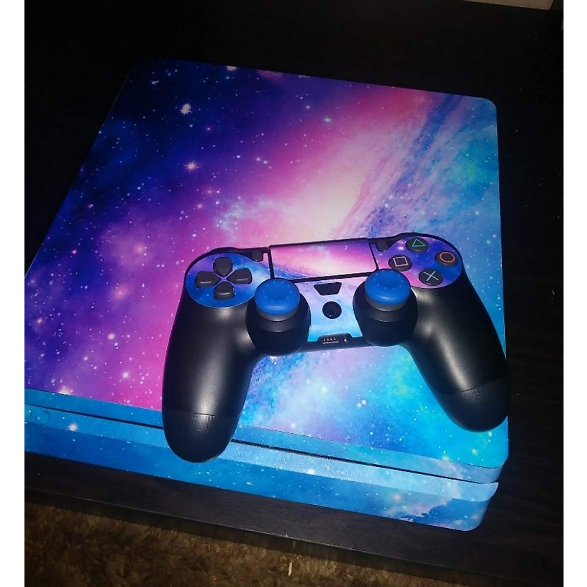 Ps4 Slim Stickers Full Body Vinyl Skin Decal Cover for PlayStation 4 Console Controllers (with 4pcs Led Lightbar Stickers) (Pink Starry Sky)