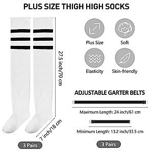 Apoway 3 Pairs Plus Size Thigh High Socks Over the Knee Extra Large Thigh High Stockings for Women with Garter Belts