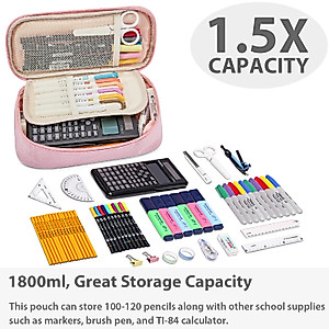 SPACEMATE Pencil Case Pouch Bag School Supplies for Girls and Boys, Large Big Capacity Aesthetic Pen Case, Simple Zipper Stationery Bag for Women Men Adults, Pink, 1800ml