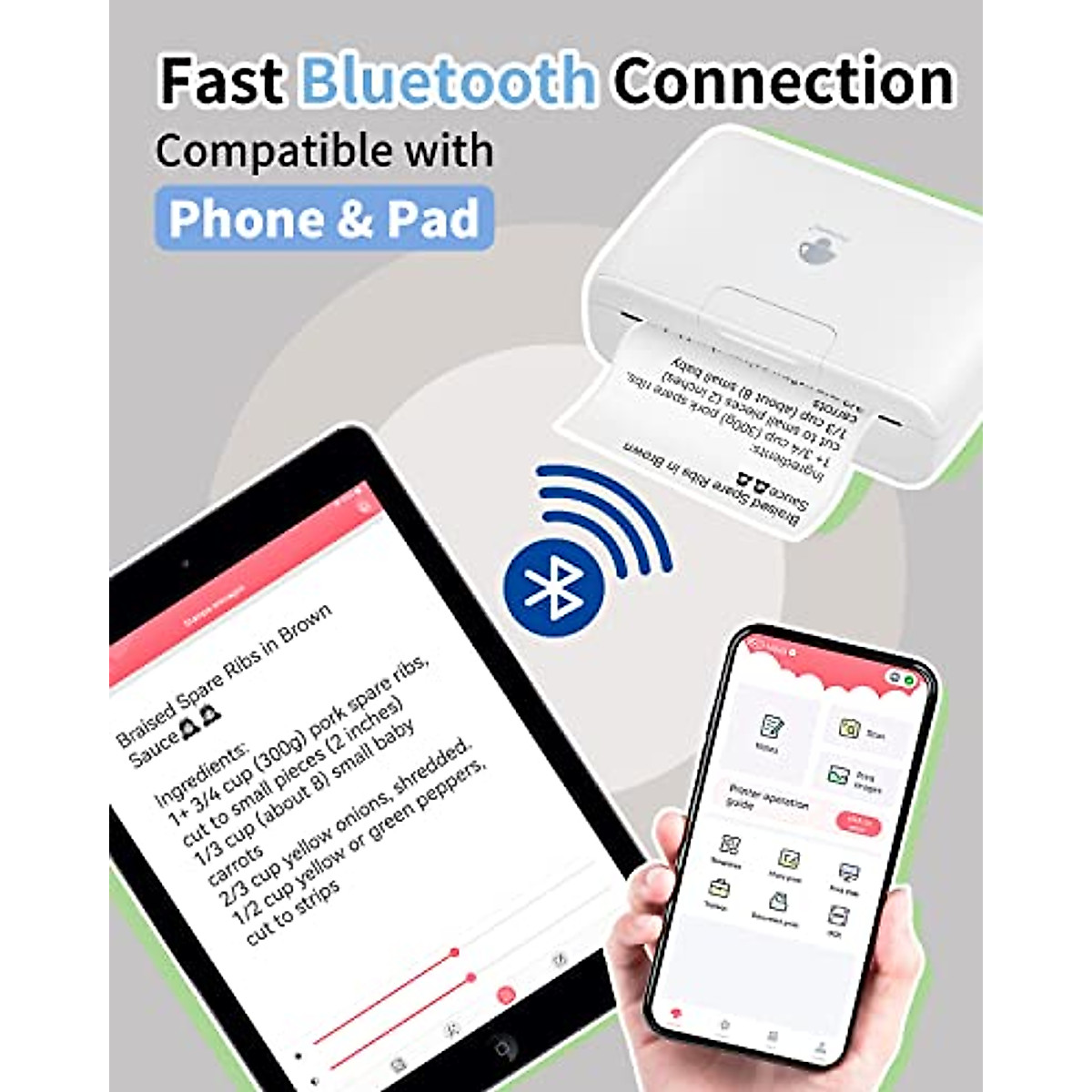 Phomemo M04S Portable Thermal Printer with 110mm White Non-Adhesive Thermal Paper 3 Rolls