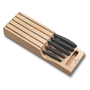 Victorinox Swiss Classic In-Drawer Knife Holder & Knife Set - Includes Knife Organizer, Bread Knife, Santoku Knife, Carving Knife, Paring Knife & Tomato & Table Knife - 6-Piece Set