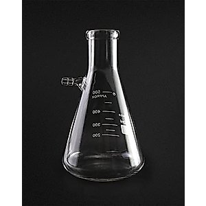 QWORK Filtering Flask with Upper Tubulation, 500ml Heavy Duty Borosilicate Glass Conical Shape Filtering Flask Narrow Mouth and Top Finish with Integral Side Arm, Single