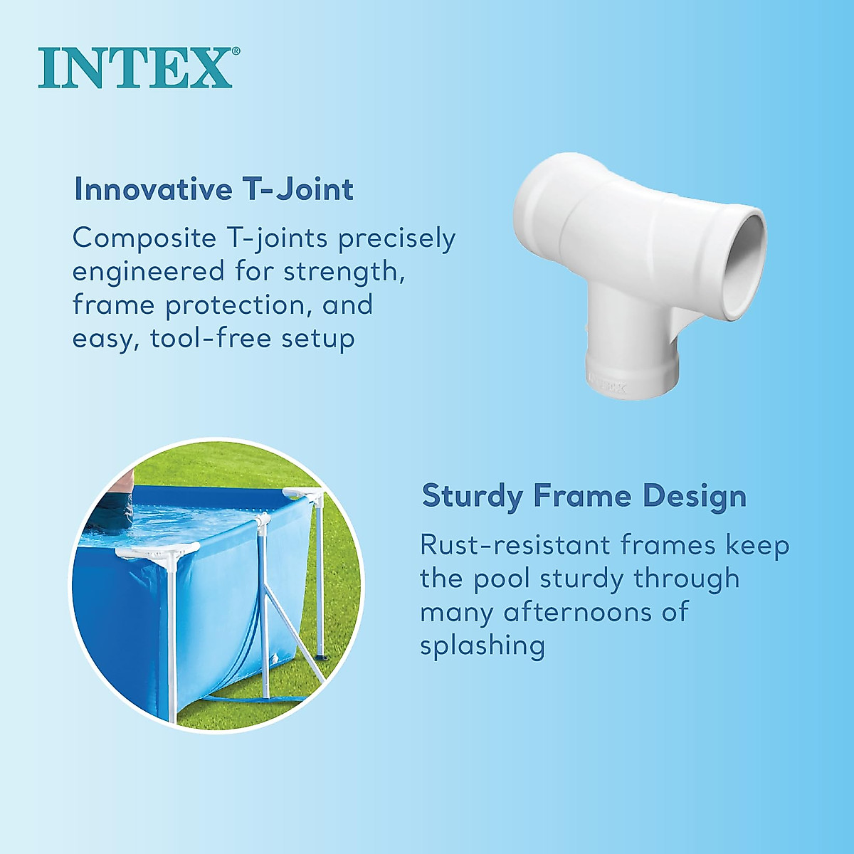 Intex 8.5ft x 26in Rectangular Frame above Ground Quick Easy Set Up Backyard Outdoor Swimming Pool with Drain Plug for Ages 6 and Up, Blue