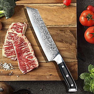 Damascus Chef Knife 8 Inch, Razor Sharp Kitchen Knife Japanese VG-10 Stainless Steel with Premium G10 Handle&Triple Rivet&Gift Box（8 Inches）
