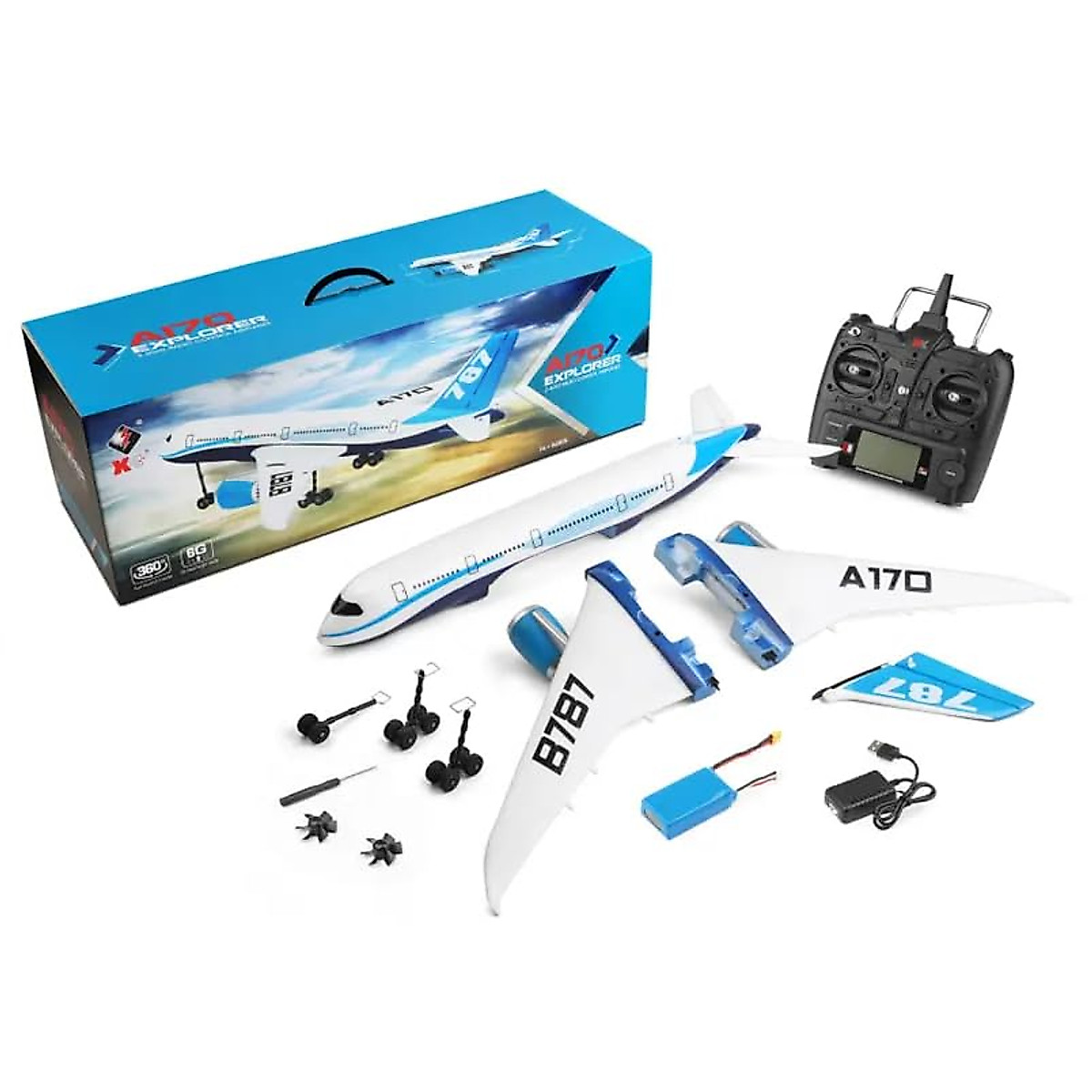 WLtoys XK A170 RC Airplane, 2.4GHz 4CH Remote Control Airplane with 3D/6G Mode Switchable 6-Axis Gyro, Brushless Motor - RC Toy Vehicle for Adults (HELIDIRECT)