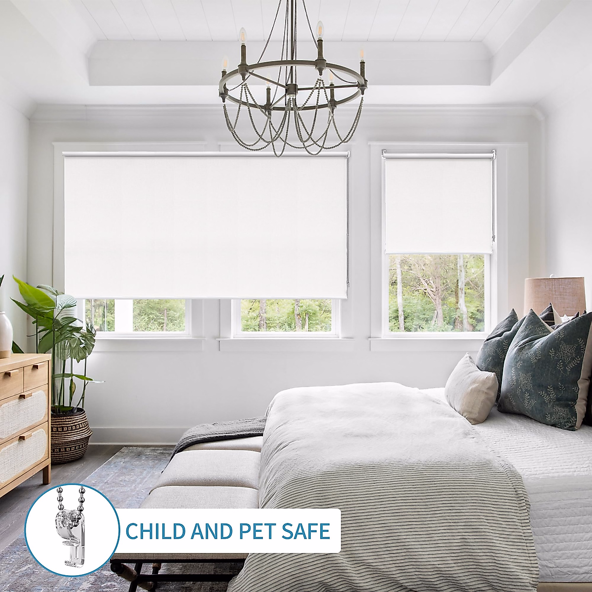 GENIMO 100% Blackout Blinds for Windows, Roller Shades for Indoor Windows, Thermal Insulated, UV Protection Fabric. Window Shades for Home, Bedroom, Living Room. Easy to Install, White, 31" W X 72" H