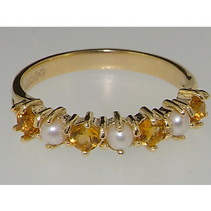 LetsBuyGold 14k Yellow Gold Cultured Pearl & Citrine Womans Eternity Ring - Size 7