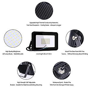 MIHEAL 2 Pack 50W LED Flood Light, Cool White, IP68 Waterproof Super Bright Work Light, 110V, Outdoor Floodlight for Yard, Garden, Garage, Lawn, Court [Energy Class A++]