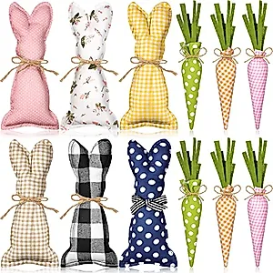 12 Pieces Stuffed Fabric Bunnies Easter Table Top Rustic Farmhouse Decor Plush Carrot Bunny Decor Rabbit Decor Tall Vase Filler Decor for Desk Counter Tiered Tray Wedding Home Exquisite Soft Craft