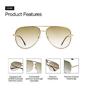 EVEE Fashionable Metal Aviator Sunglasses with Oversize Flat Reflective Mirror Lenses (GEMINI) (Gold/Green, 64)