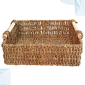 Hand- Bedroom Water Basket or Wooden Bins Key Paper Laundry Handmade Cm Woven Straw Makeup Pot Bread Handle, Retro Xxcm Wood Towels S Seagrass Toilet Cosmetics .x.x.