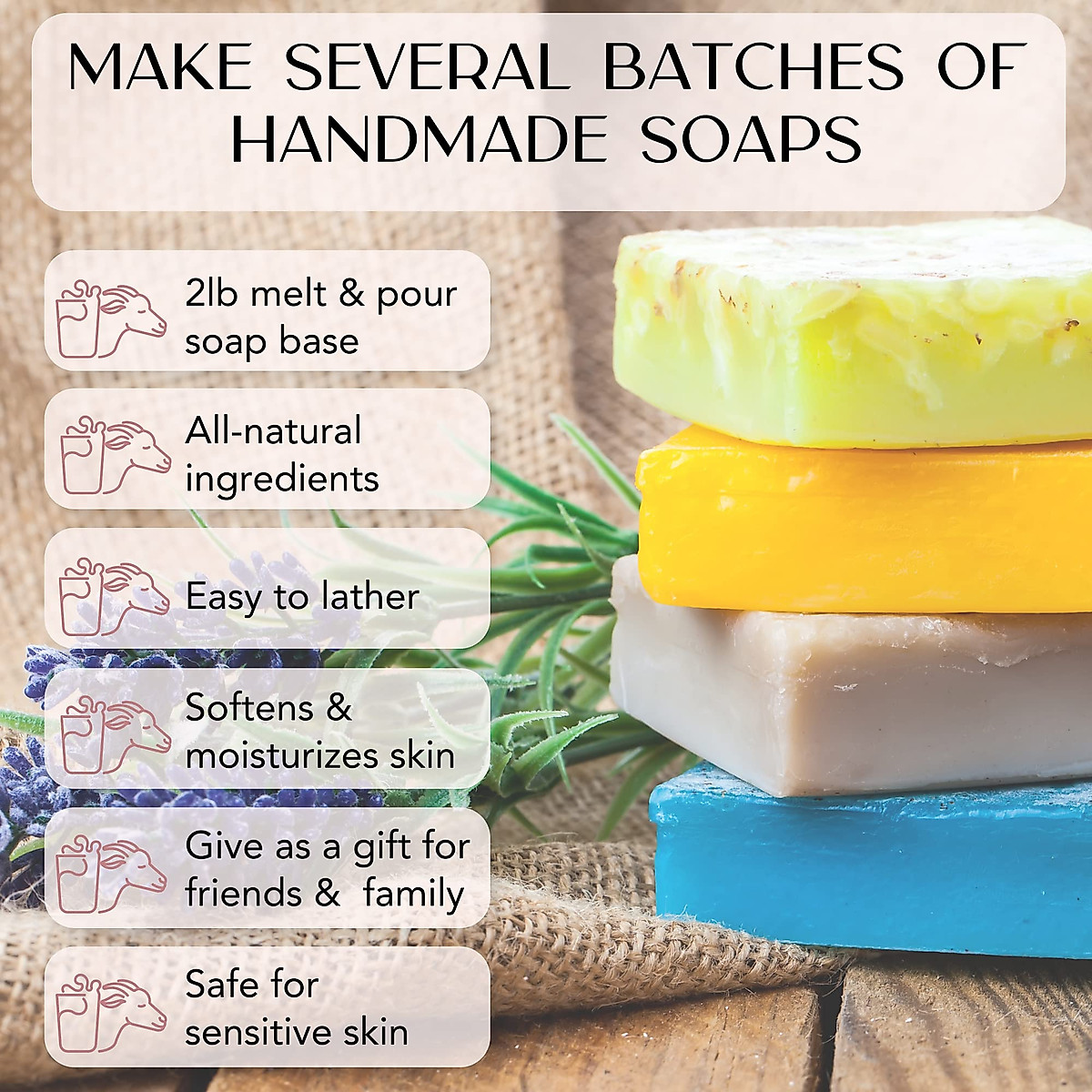 bMAKER All-Natural Goats Milk Soap Base Melt and Pour (2lb Blocks) - Moisturizing and Nourishing for Skin, Goat Milk Soap Base, Soap Making Supplies, Melt and Pour Soap Base for Soap Making