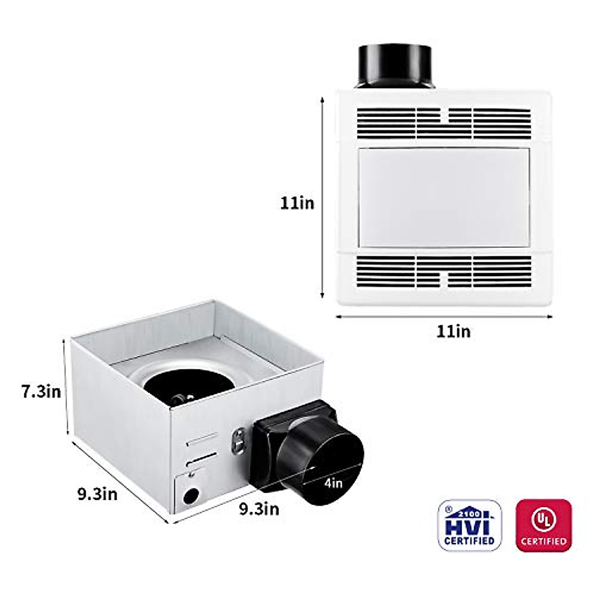 Tech Drive Very-Quiet 90 CFM, 1.5 Sone Bathroom Ventilation and Exhaust Fan With LED light 3000K 1100LM,Ceiling Mounted Fan,Easy to Install,White Plastic Grille