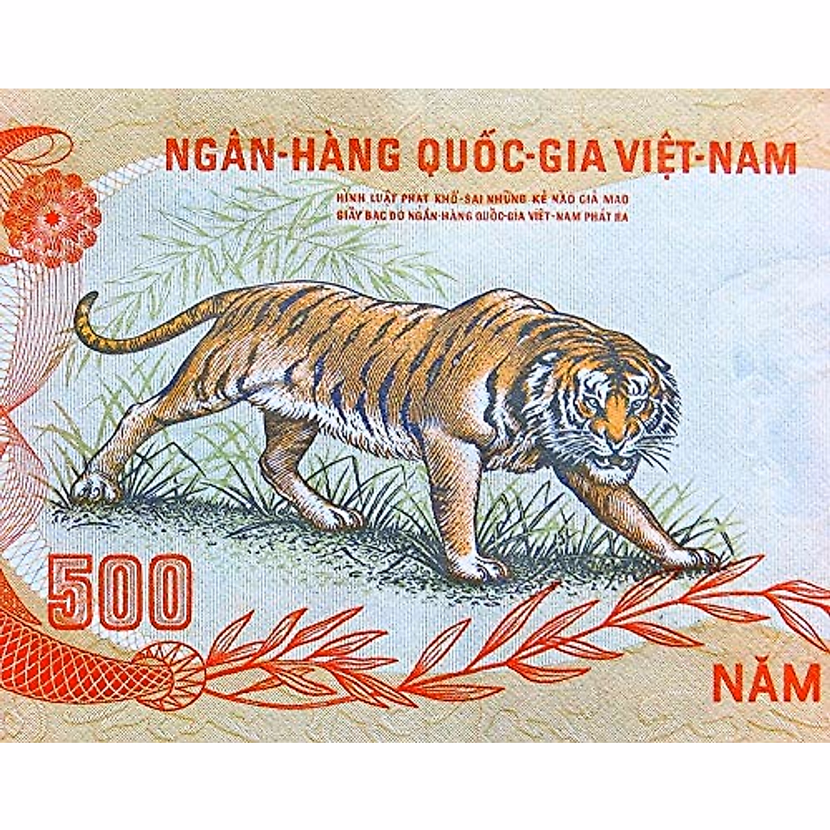 1972 VN AWESOME 1972 VIETNAM WAR TIGER BILL!! LAST SOUTH VIETNAM ISSUE BEFORE ITS FALL!! RARE!! 500 DONG Crisp Uncirculated