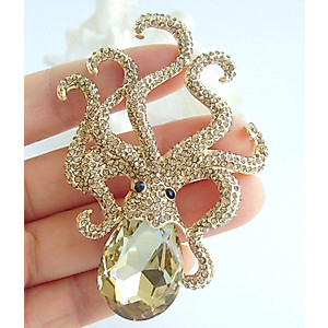 Sindary Unique Animal Octopus Necklace Pendant Rhinestone Crystal NL5097 (Gold-Tone Brown)