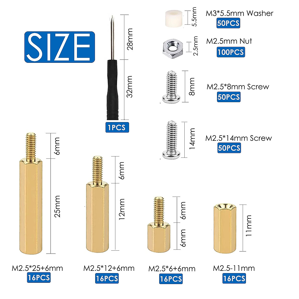 iUniker Raspberry Pi Installation Tool 314 Pcs Lot M2.5 Series Hex Brass Spacer/Standoff + Nuts + Screws with Storage Case for Raspberry Pi 4/3 Model B+(Plus) / 3B / Zero W Accessories Kit (314-Pcs)