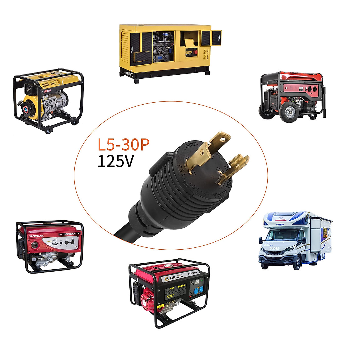 30Amp Generator Power Cord YACSEJAO 1.5FT 10AWG NEMA L5-30P to 3 Outlet ...